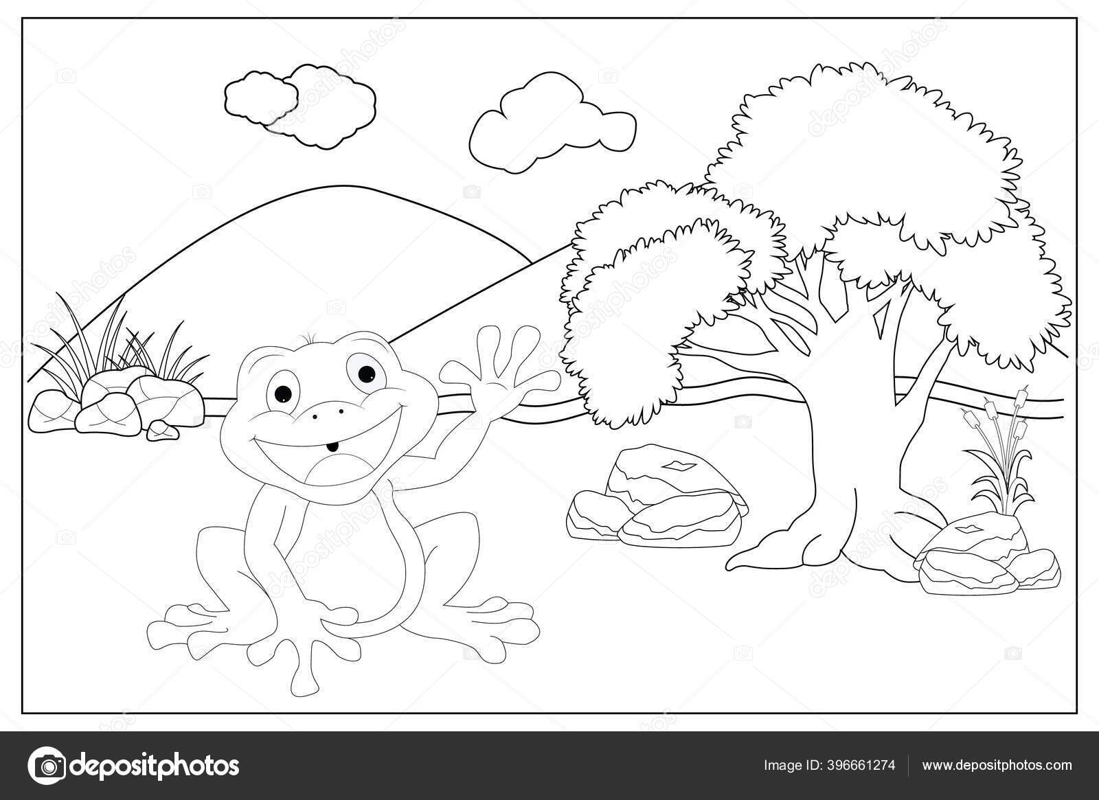 Frog On A Log Coloring Page