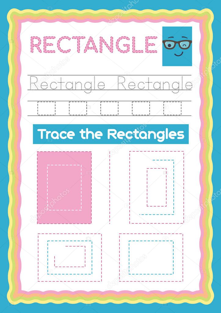 Preescolar Colorido rectángulo Forma, trazado y escritura hoja de ...