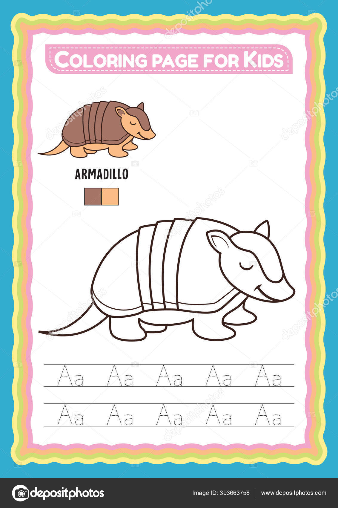 Armadillo Preschool Kindergarten Children Coloring Book Worksheet ...