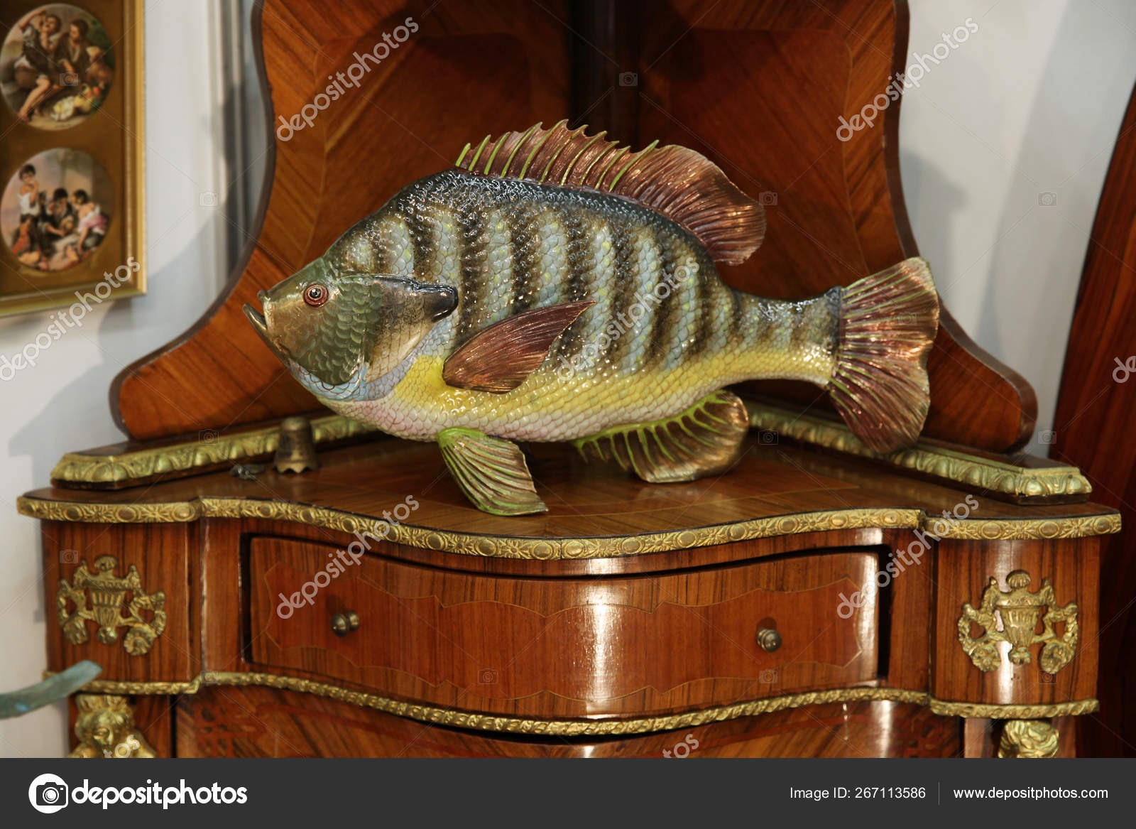 Large ceramic fish figurine on a vintage shelf — Stock Photo © ozina ...