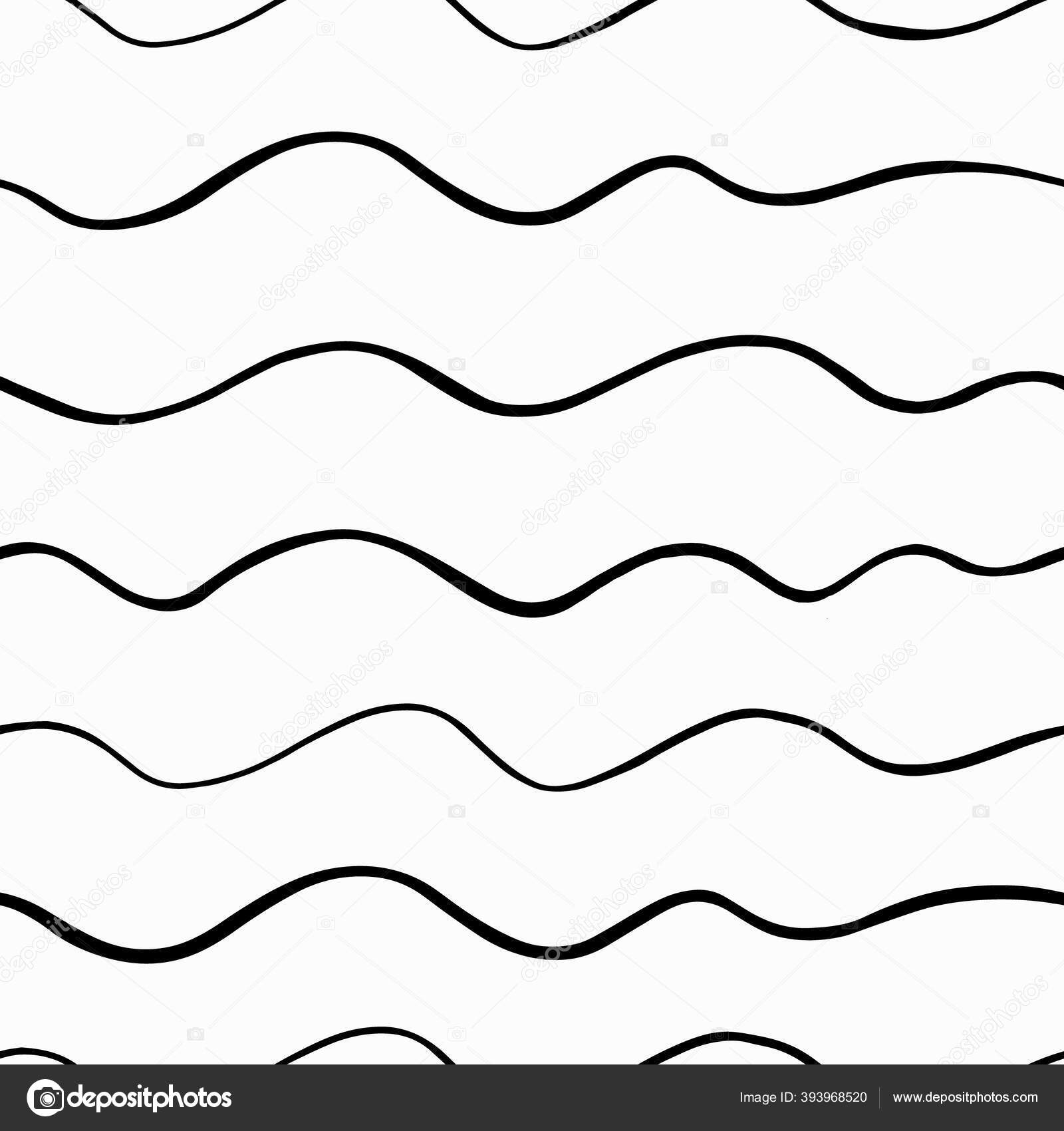 Hand-drawn pattern background with black and white waves. Hand-drawn ...