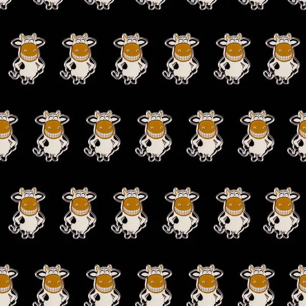 Christmas seamless pattern. Funny bull on a black background. Year of ...