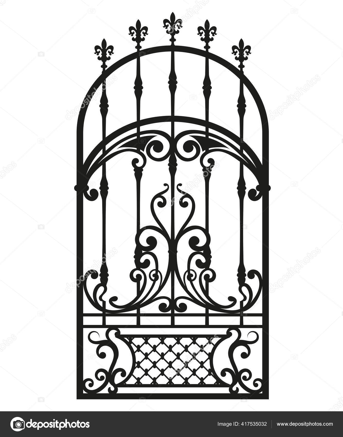 Forged Fence Gothic Door Vector Design Decorative Garden Gate Metal ⬇ ...