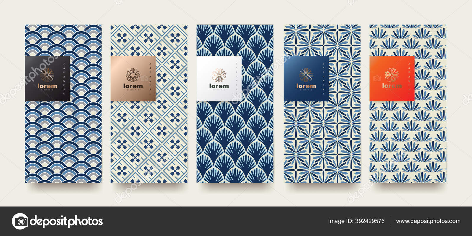 Plantillas Embalaje Conjunto Vectorial Japonés Lujo Naturaleza Diseño Products Logo Vector de ...