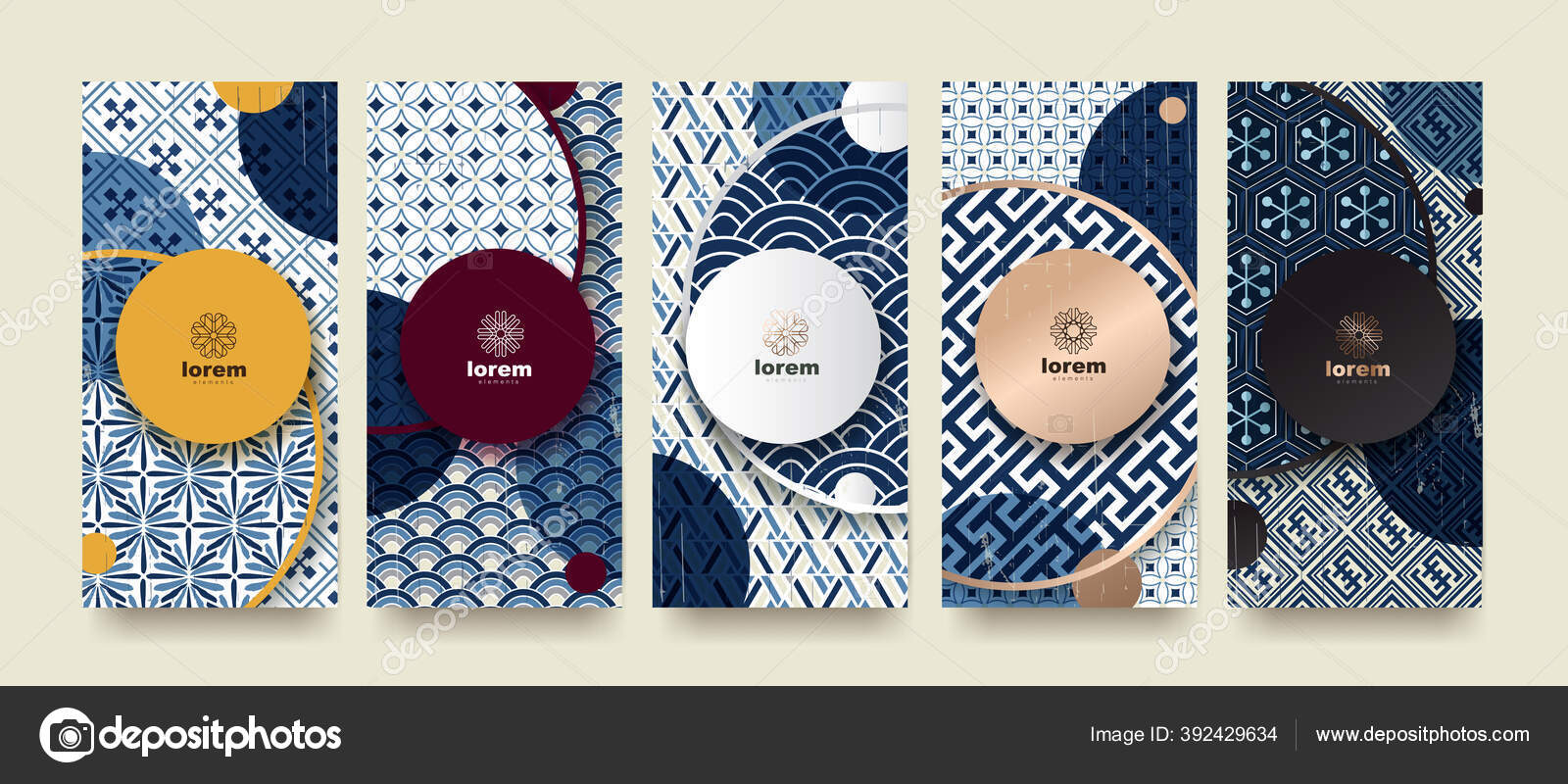 Plantillas Embalaje Conjunto Vectorial Japonés Lujo Naturaleza Diseño Products Logo Vector de ...