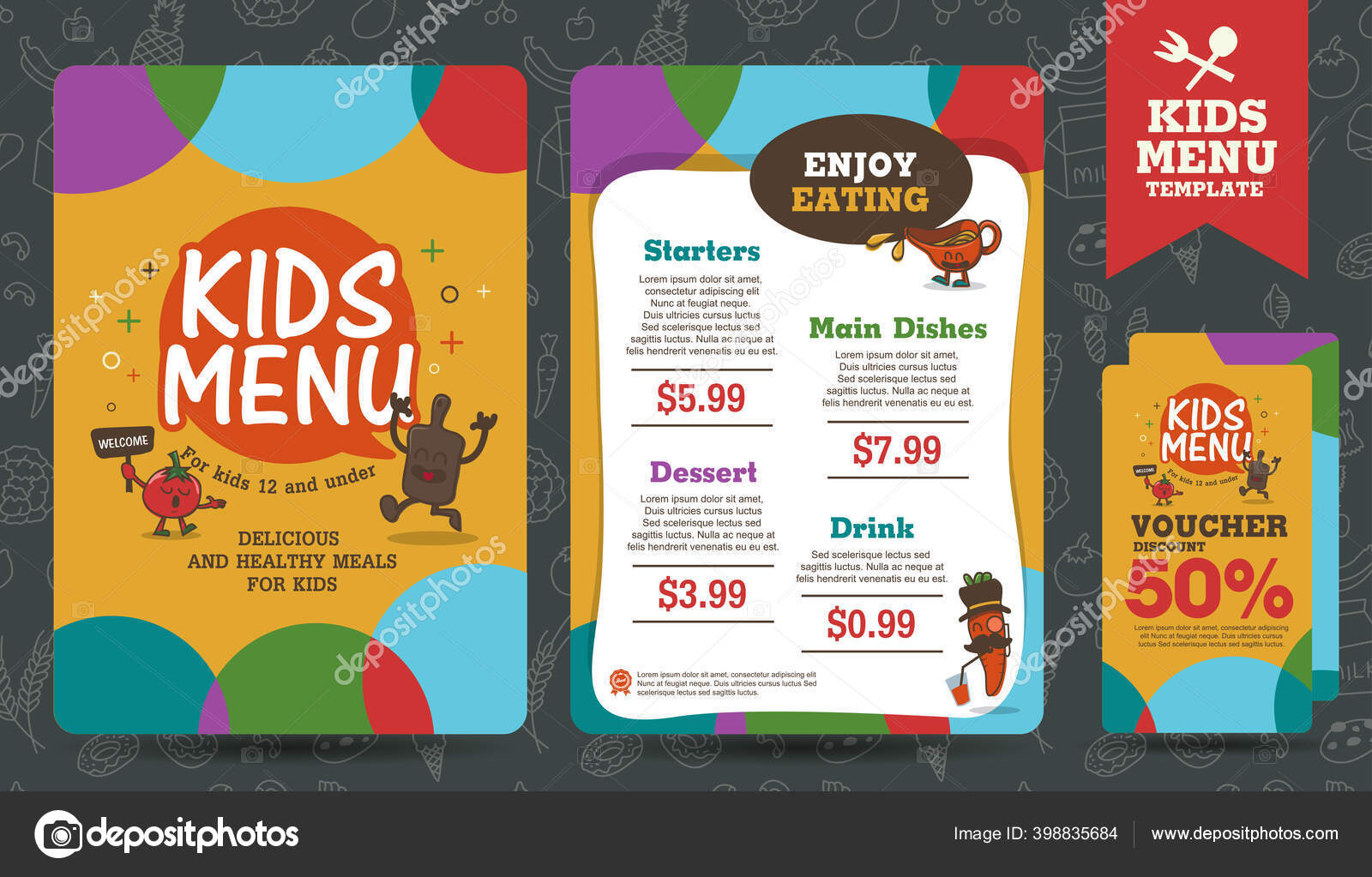 Cute Colorful Kids Meal Menu Template Stock Vector by ©Bokmok 398835684