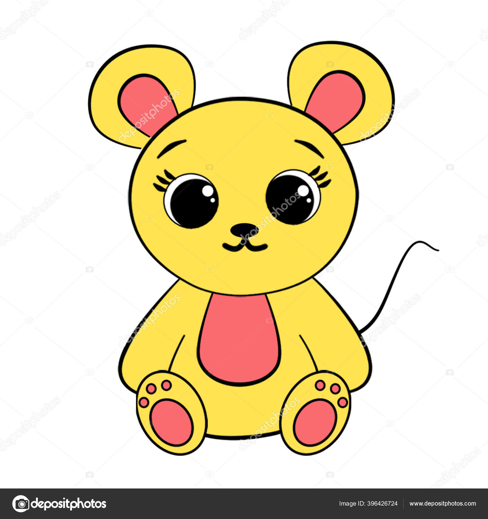 Beautiful cartoon illustration with a cute yellow mouse Stock ...