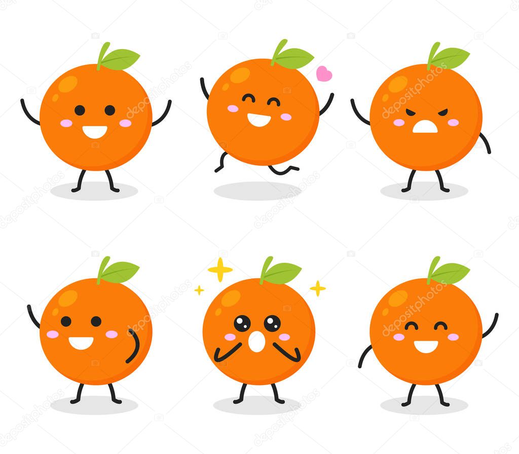 Colección de lindo personaje naranja en varias poses aisladas sobre ...