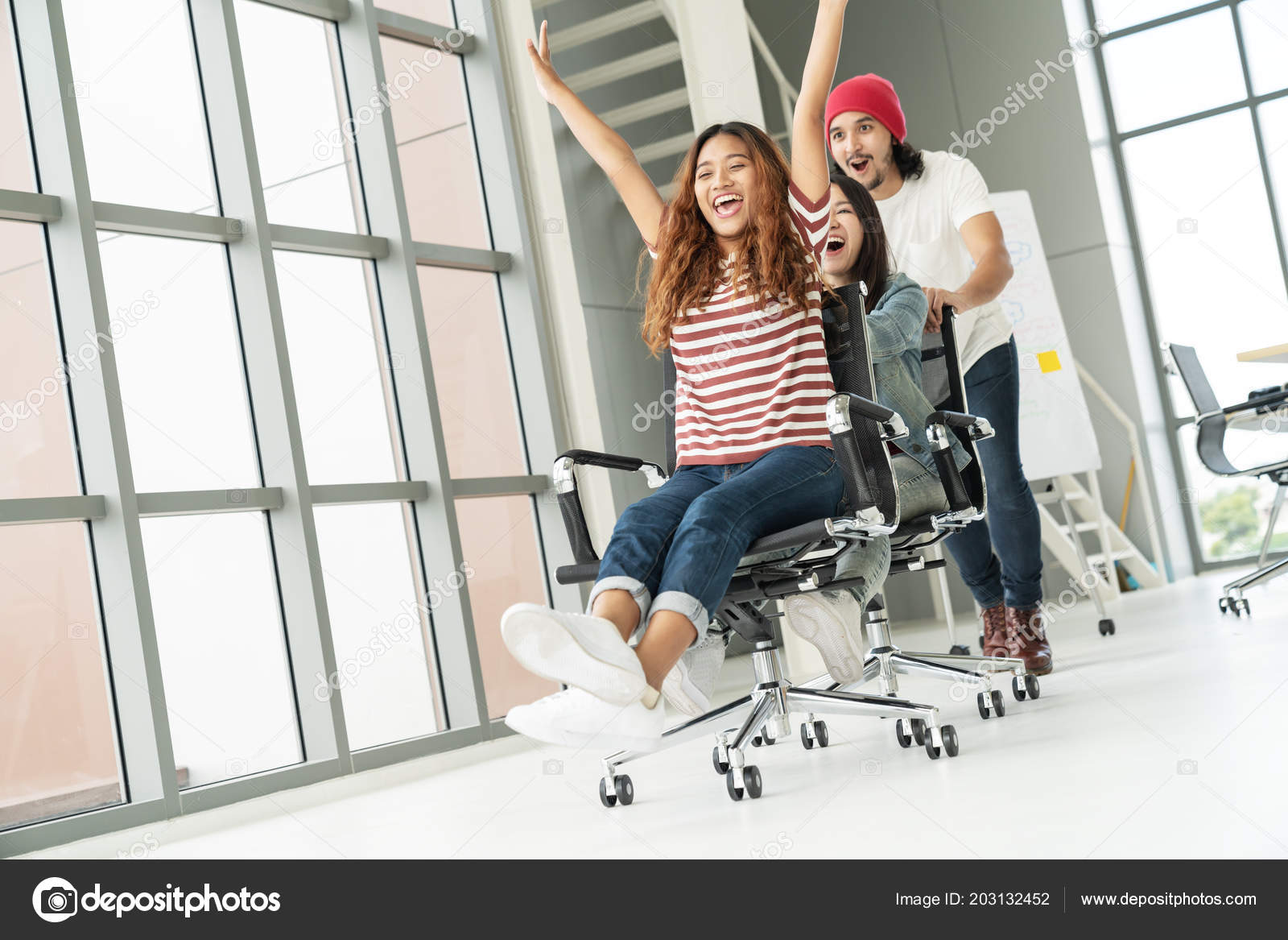 Group Multiethnic Young Creative Teamwork Having Fun Laughing Smiling
