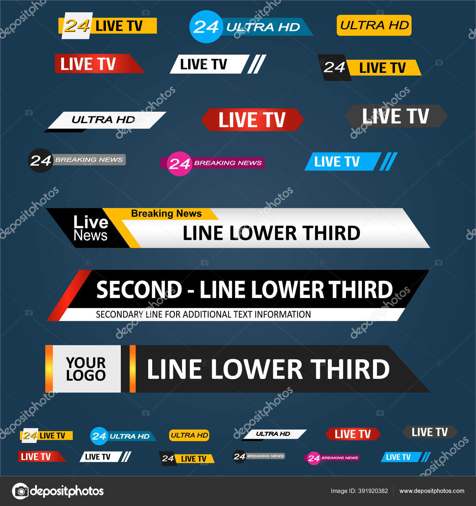 Lower Third News Bars Set Vector News Lower Thirds Pack Stock Vector ...