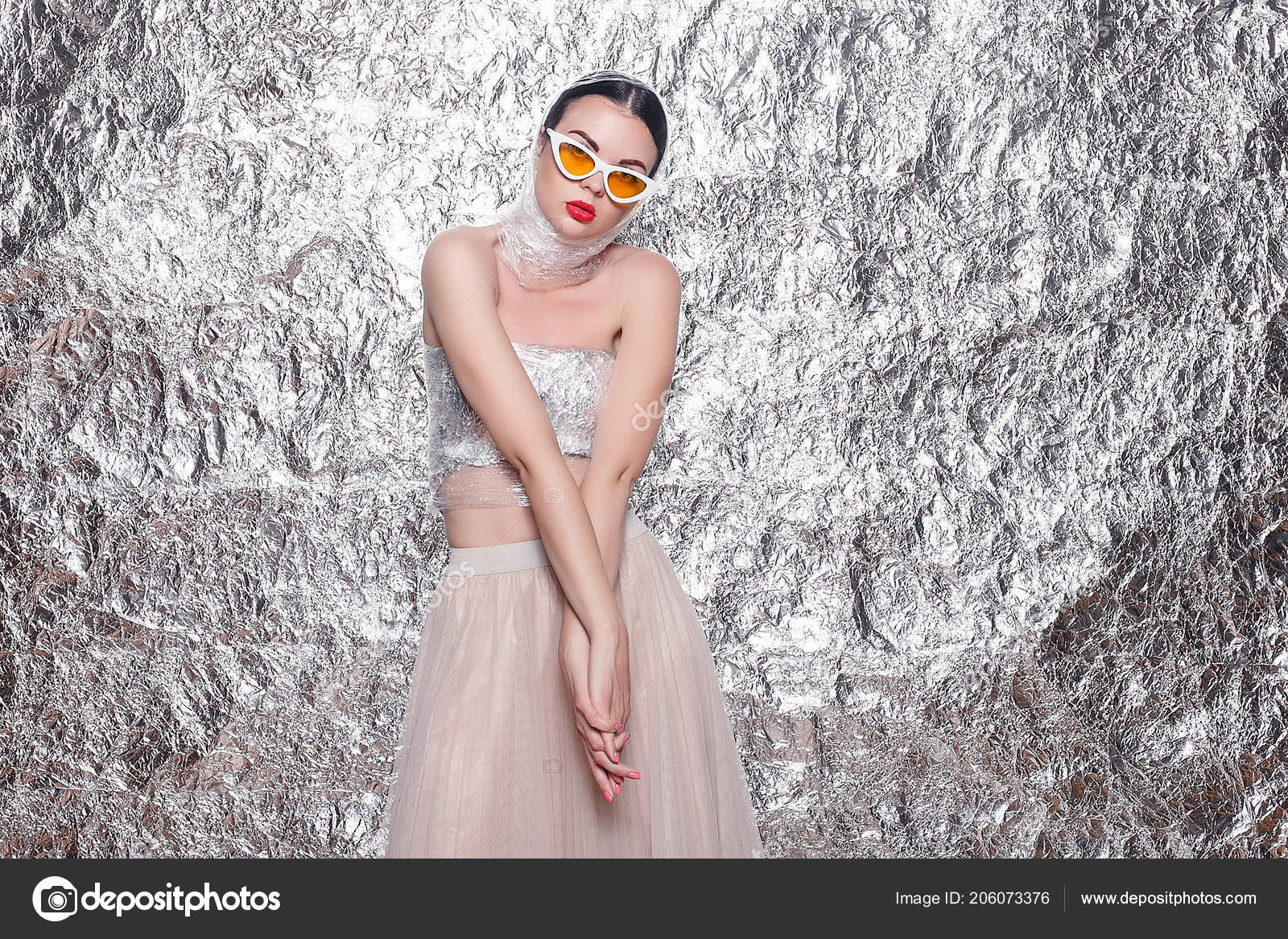 Young Beautiful Girl Silver Background Styled Artistic Woman Art Fancy ...