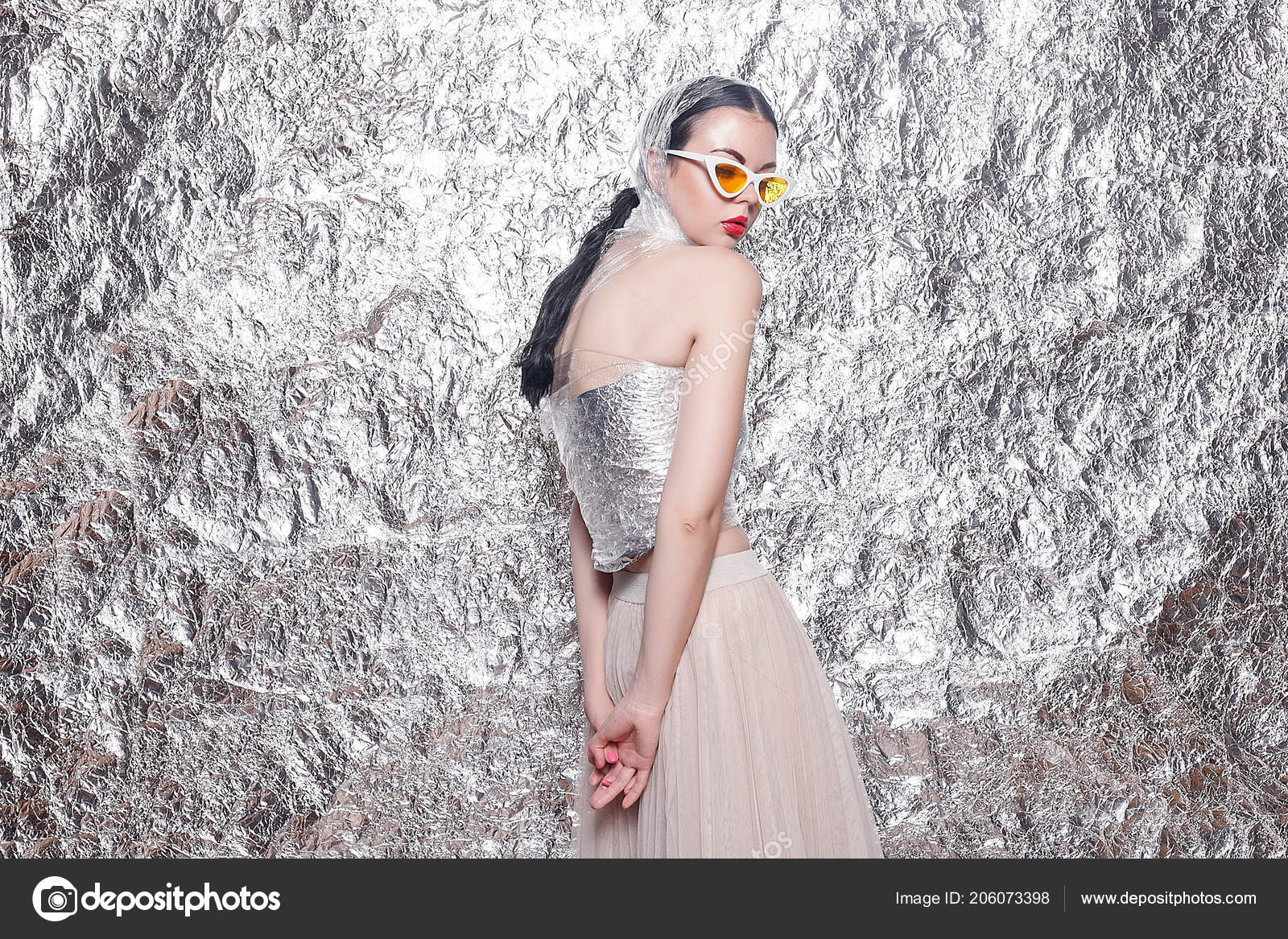 Young Beautiful Girl Silver Background Styled Artistic Woman Art Fancy ...