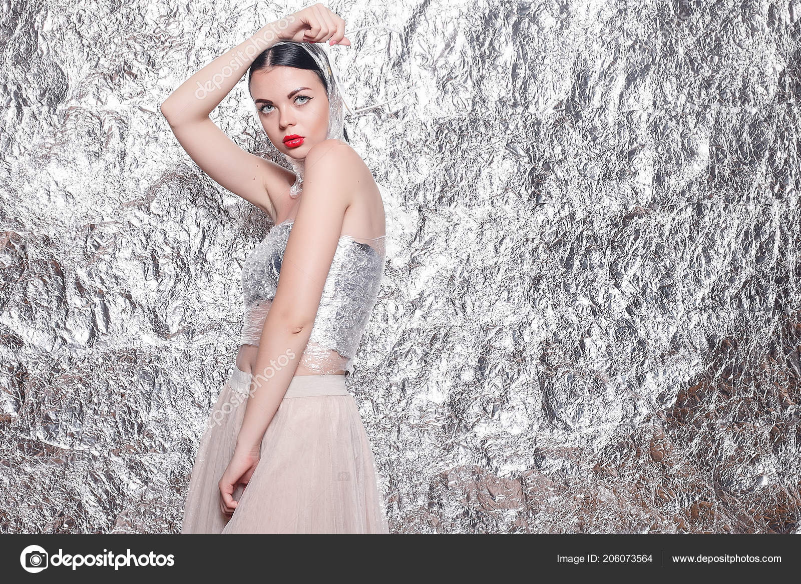 Young Beautiful Girl Silver Background Styled Artistic Woman Art Fancy ...