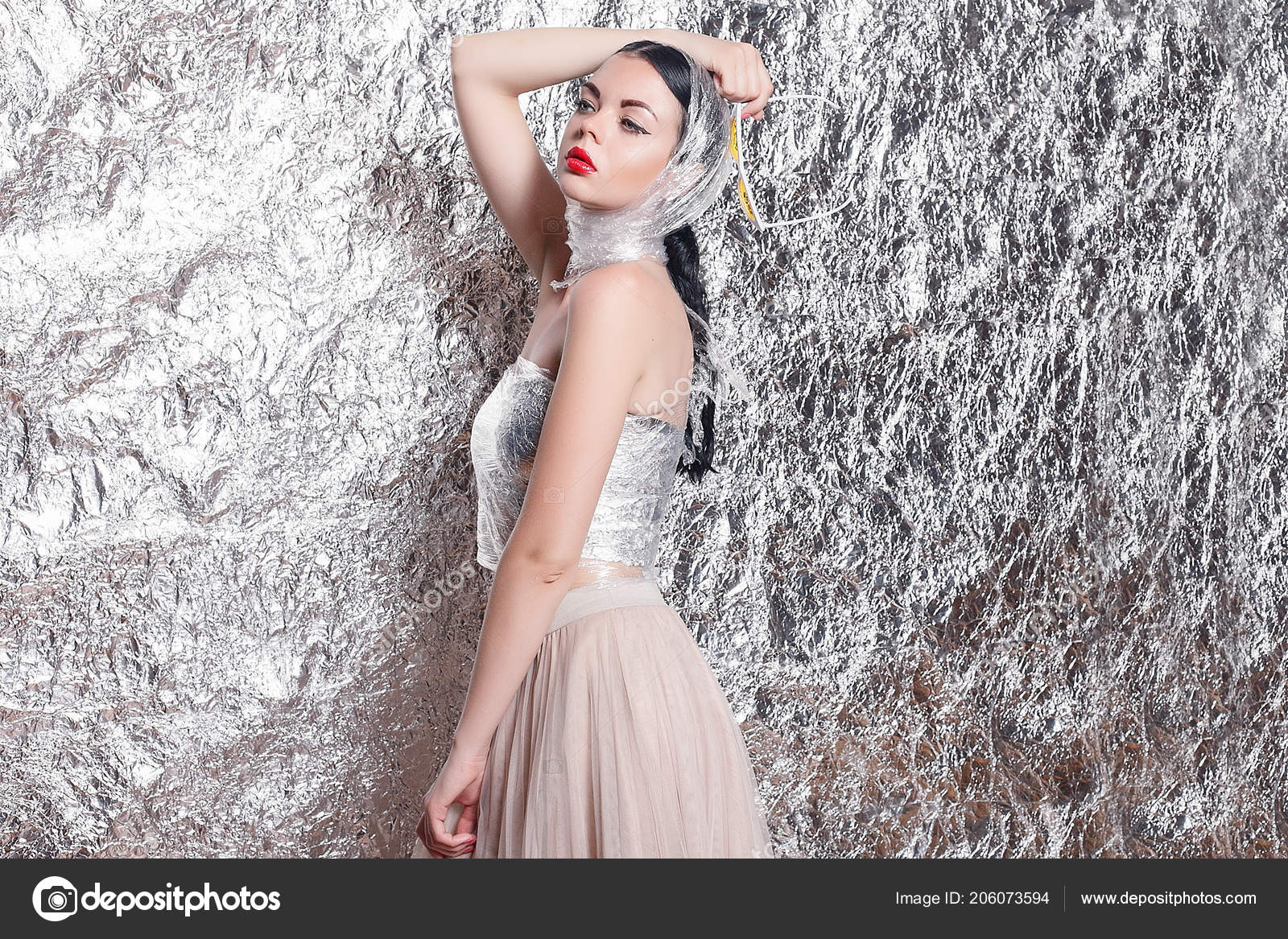 Young Beautiful Girl Silver Background Styled Artistic Woman Art Fancy ...