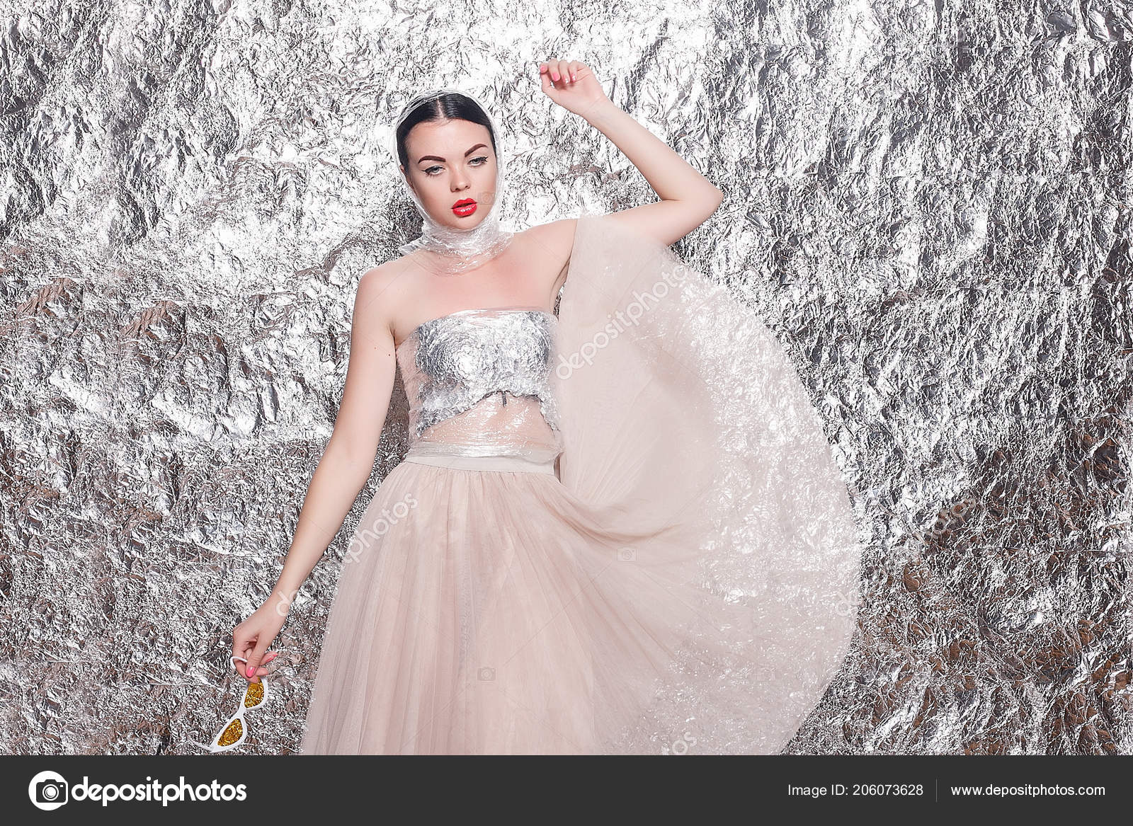 Young Beautiful Girl Silver Background Styled Artistic Woman Art Fancy ...