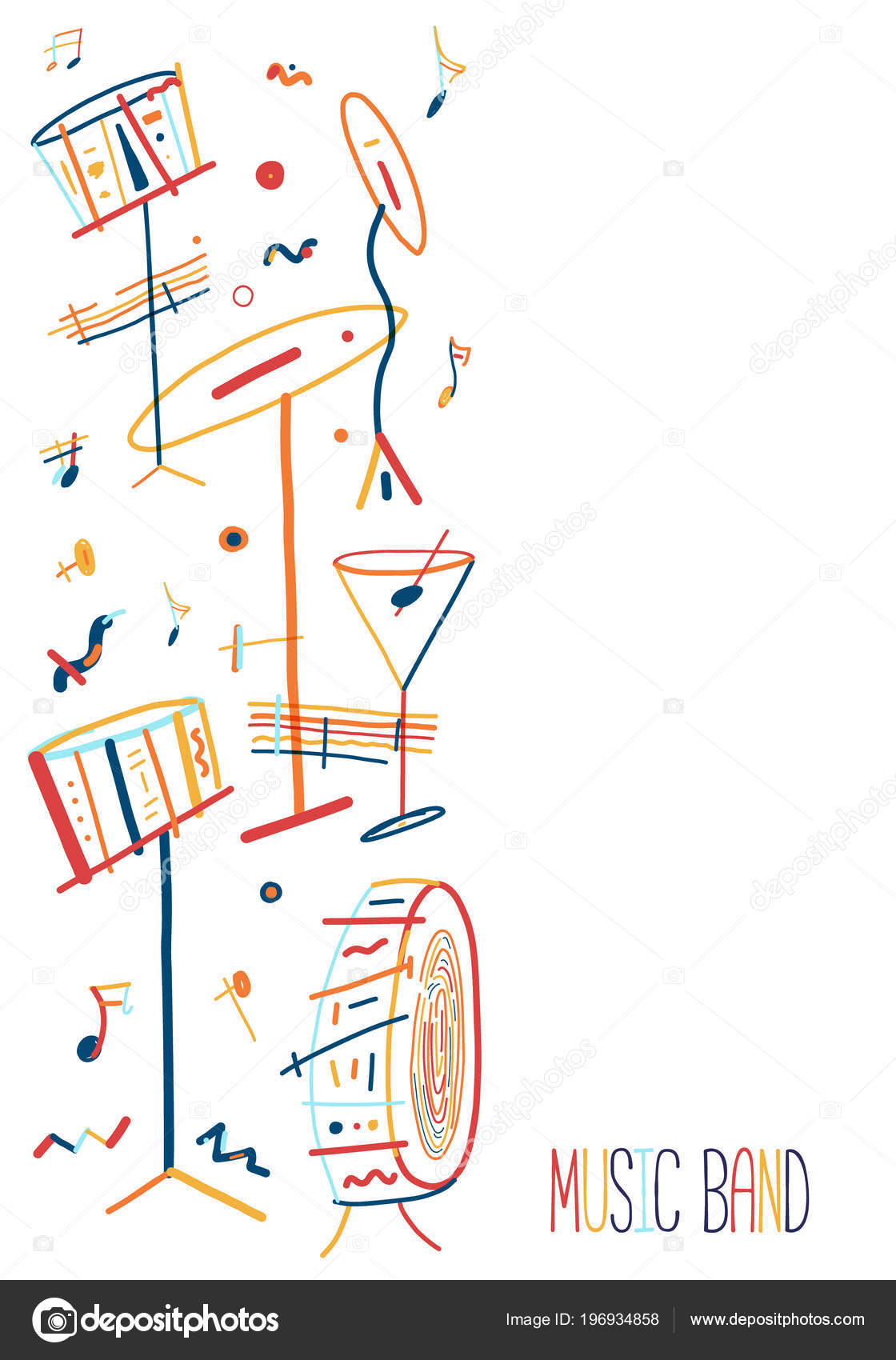 Colorful lineart Jazz Music poster with drum instruments on background ...