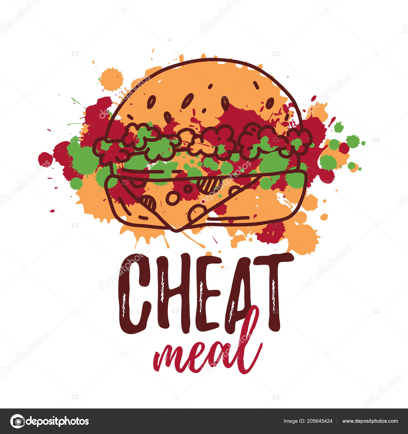 Cheat Meal with hand drawn Burger label, badge. Emblem for fast food ...