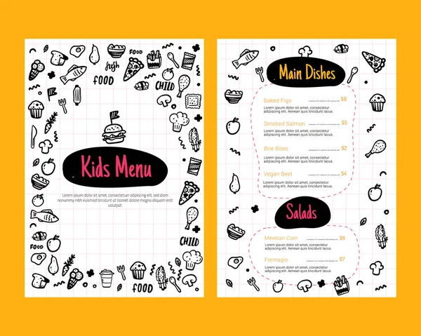 Kids Menu Doodle illustration with animals. Simple Food Vector ...