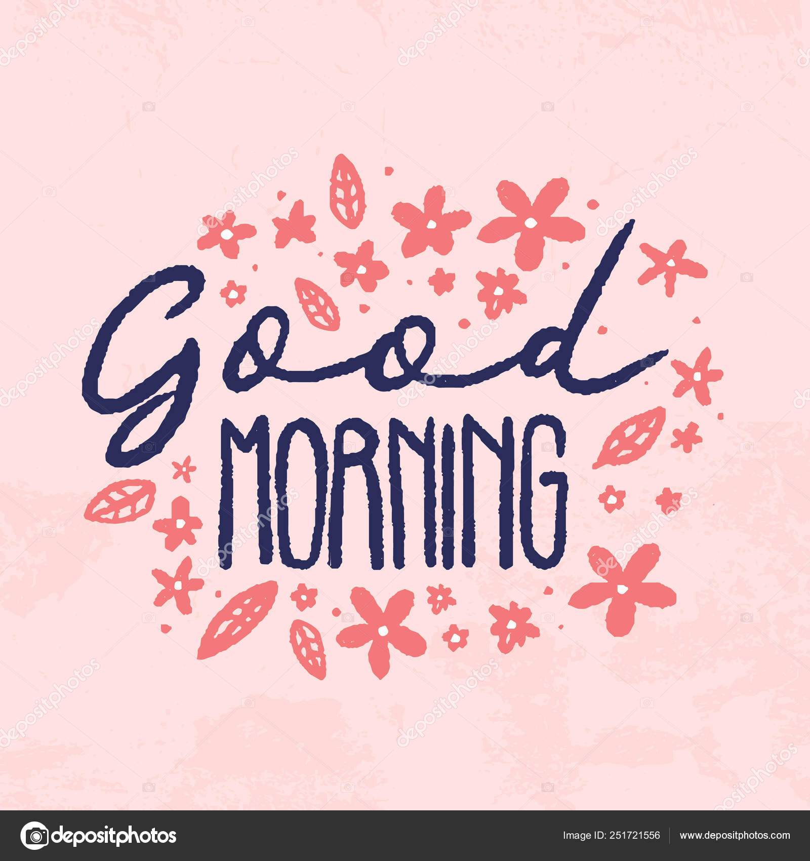 Good morning poster with flowers. Good start of the day concept on blue ...