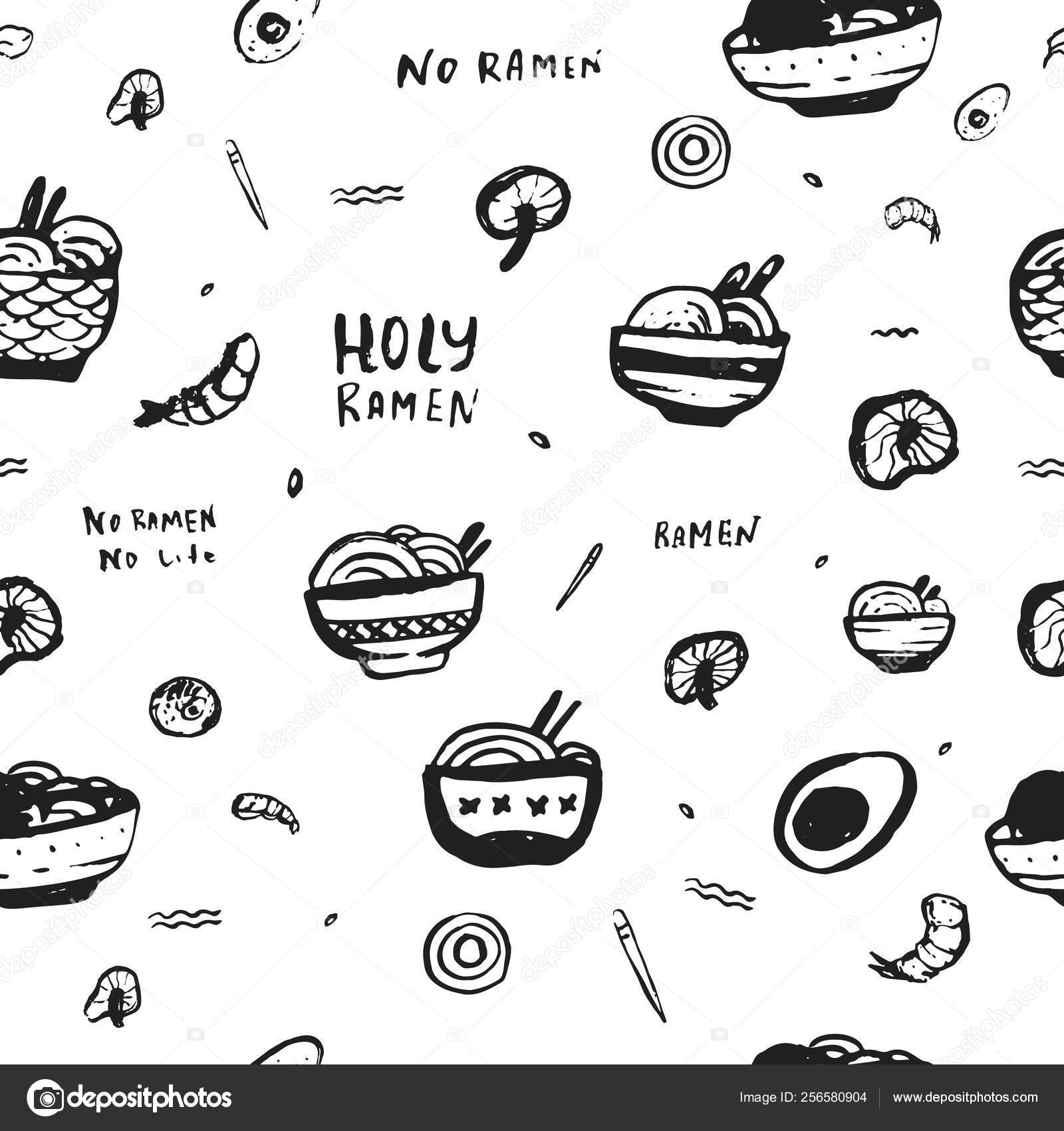 Grunge ramen seamless pattern design isolated on white background ...