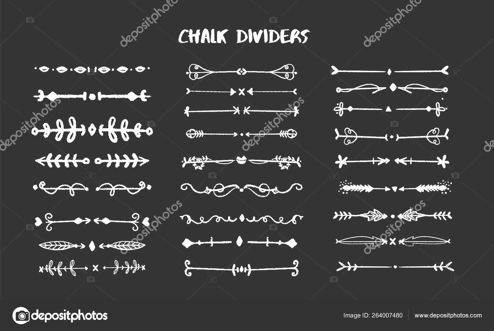 Chalk graphic dividers collection - Different Chalk forms on black ...