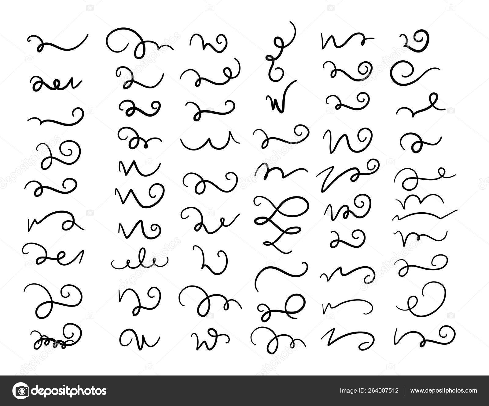 Set of hand drawn lettering and calligraphy swirls, squiggles. Vector ...