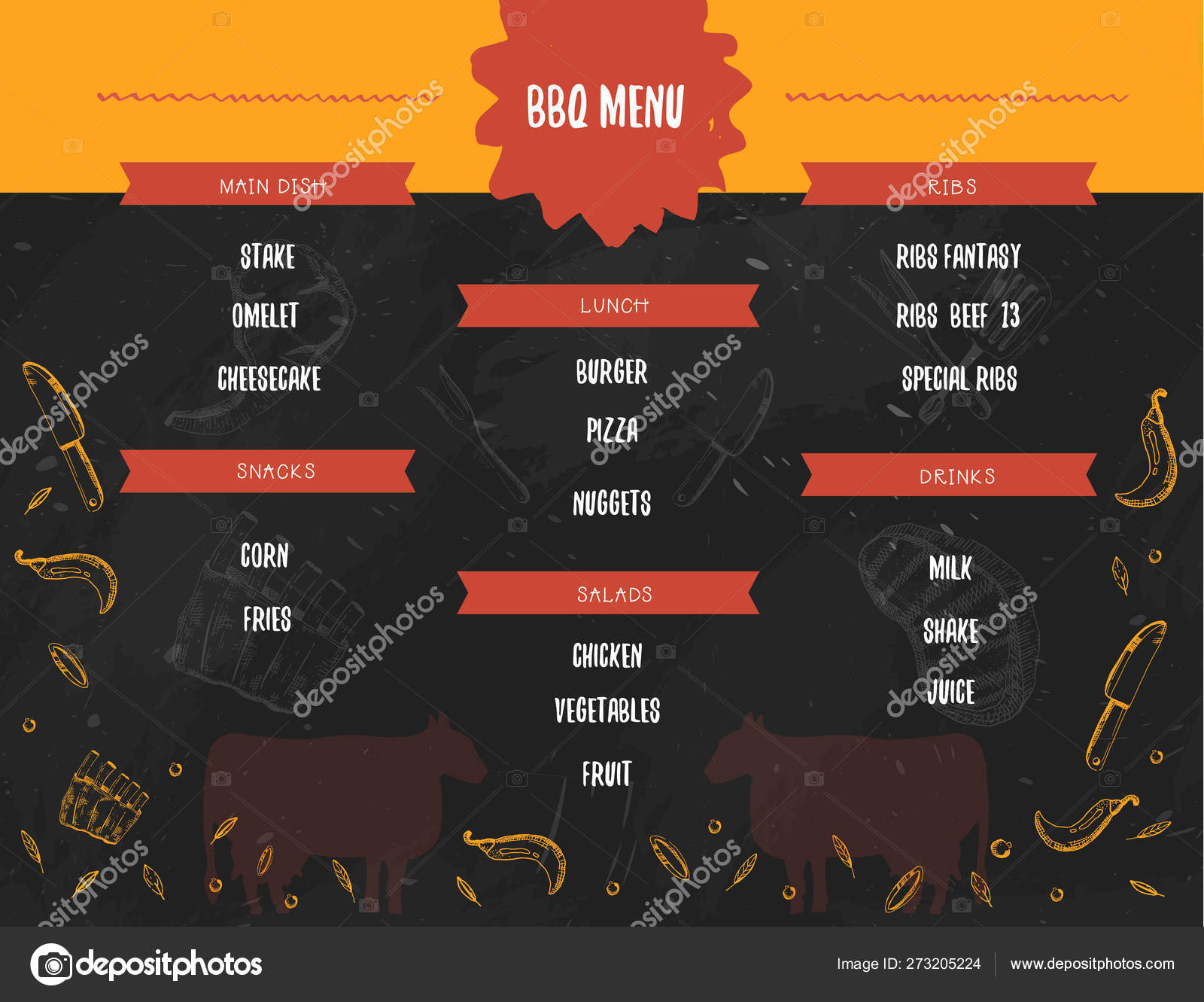 Vintage grill menu design. Grill poster with doodle background. Steak ...