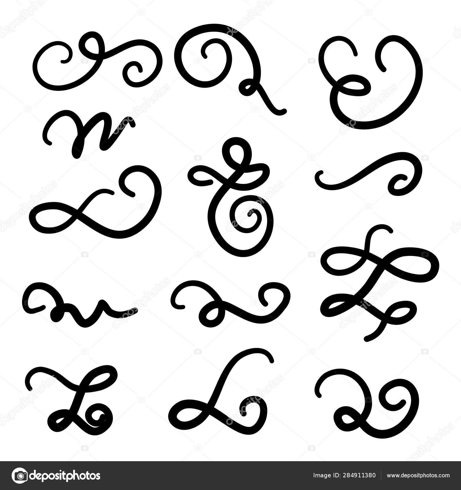 Set of hand drawn lettering and calligraphy swirls, squiggles. Vector ...