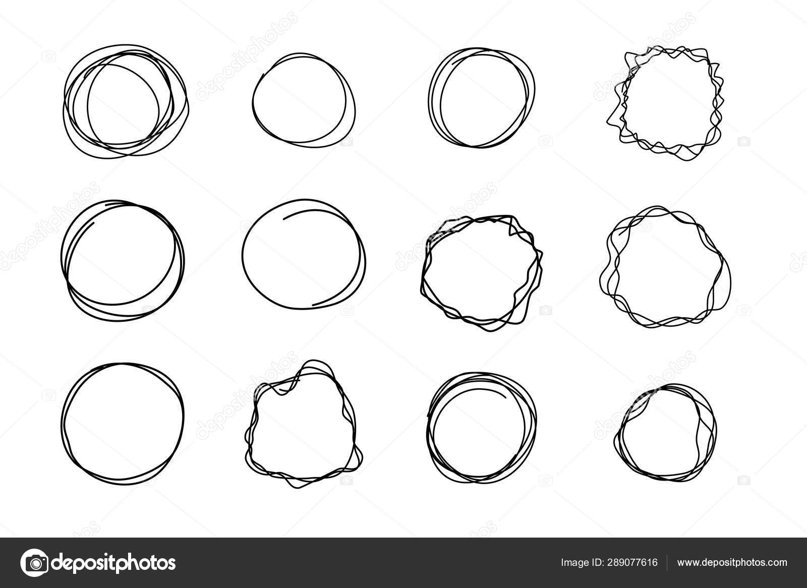 Hand Drawn circle sketch symbol. Vector scribble set. Thin Stroke icon ...
