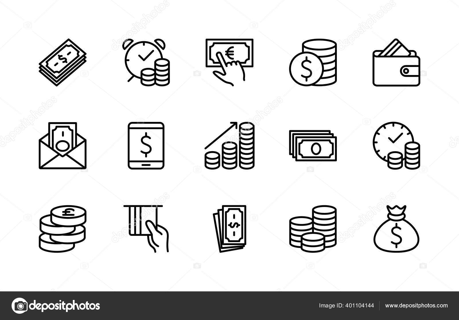 Finance Money Outline Vector Line Icons Contains Linear Icons Cash ...