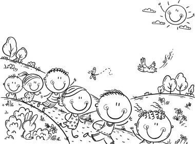 Happy Kids Clipart Black And White SVG - ClipArt Free Vectors
