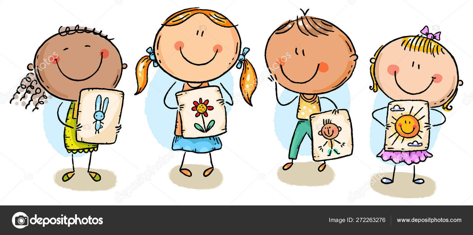 Niños presentando sus dibujos Vector de stock #272263276 de ©Katerina_Dav