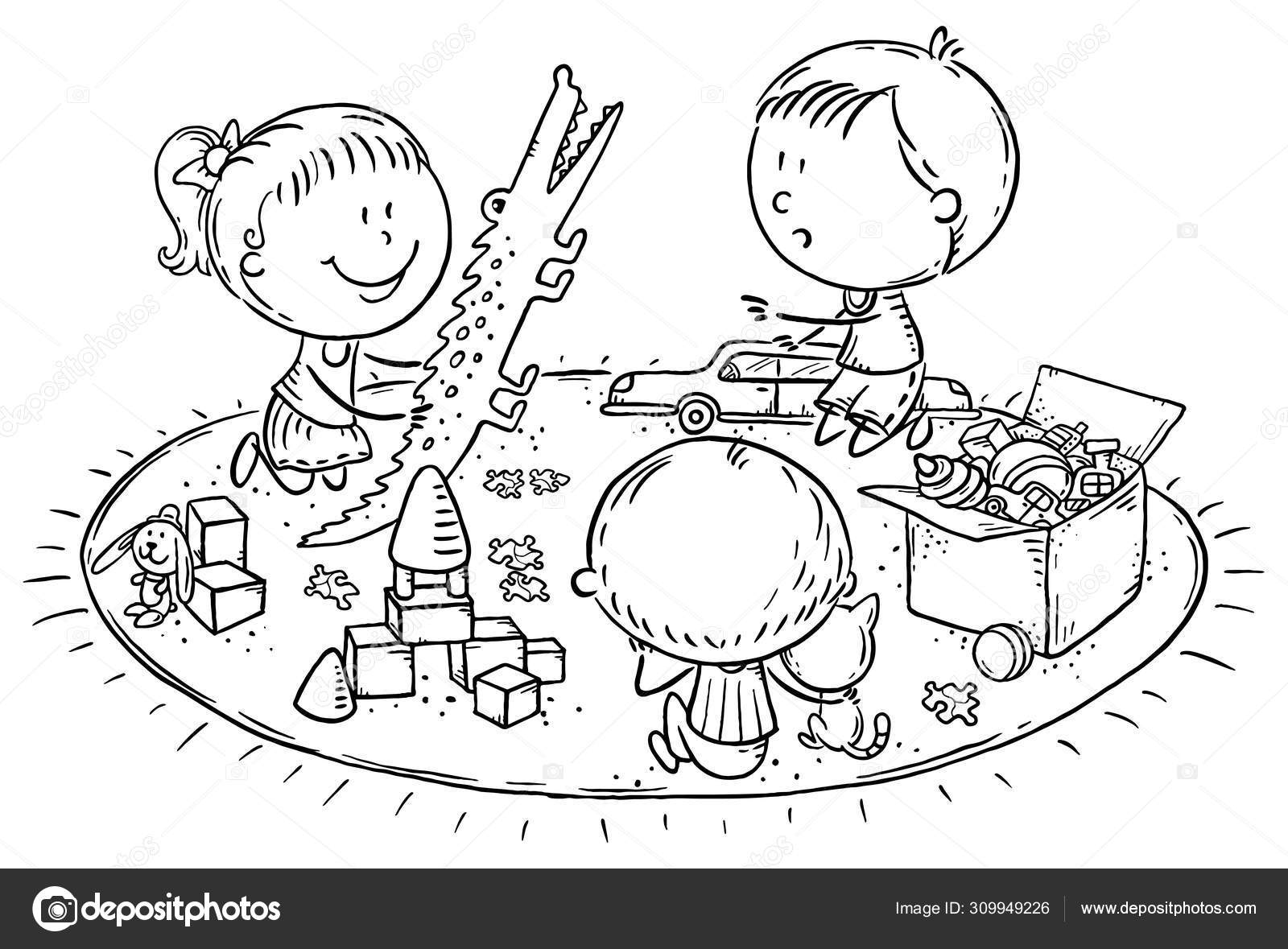 Kids playing with toys on the carpet Stock Vector by ©Katerina_Dav ...