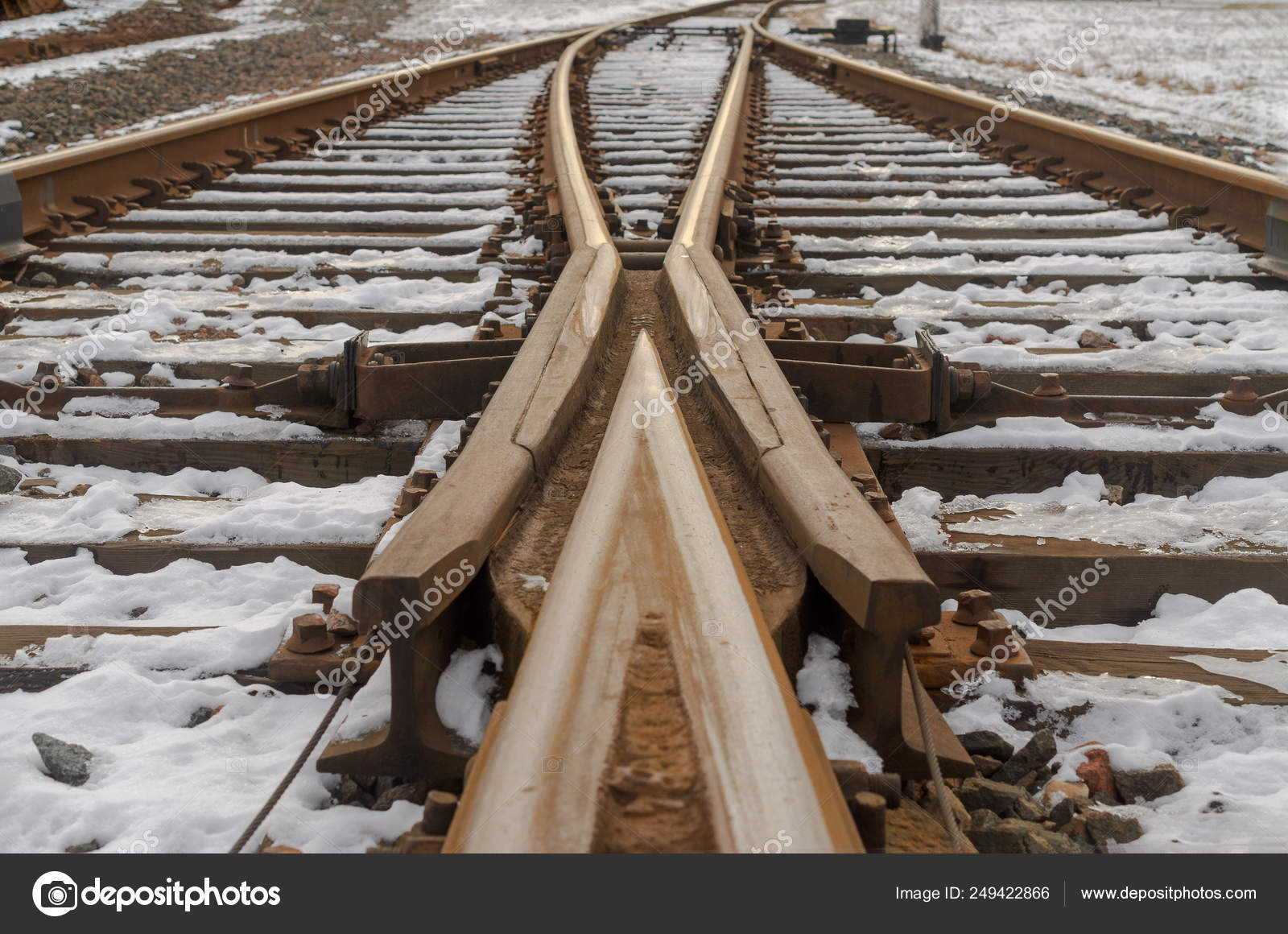 The intersection of railway tracks in the form of arrows. ⬇ Stock Photo ...
