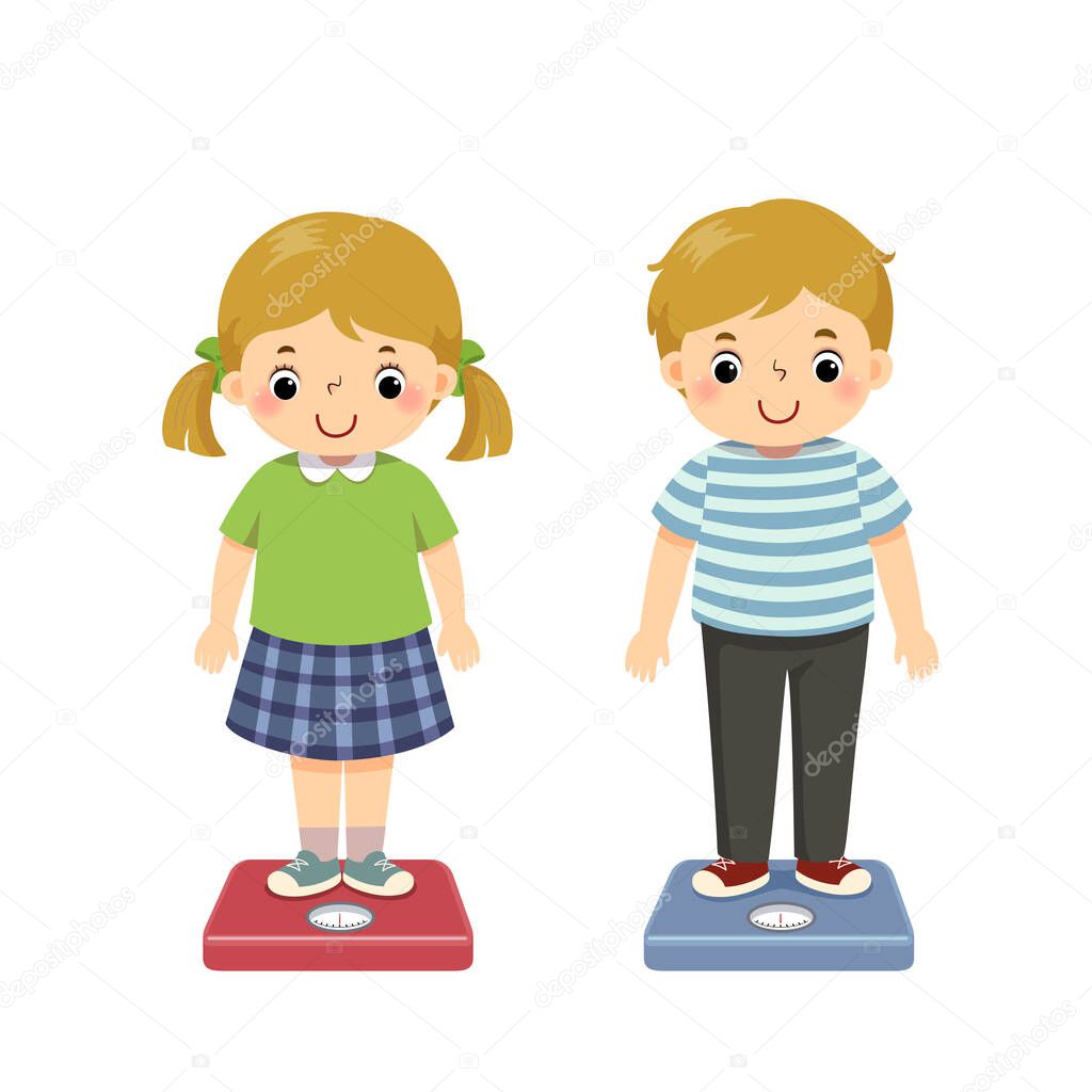 ilustración vectorial lindo dibujos animados niños comprobar su peso en ...