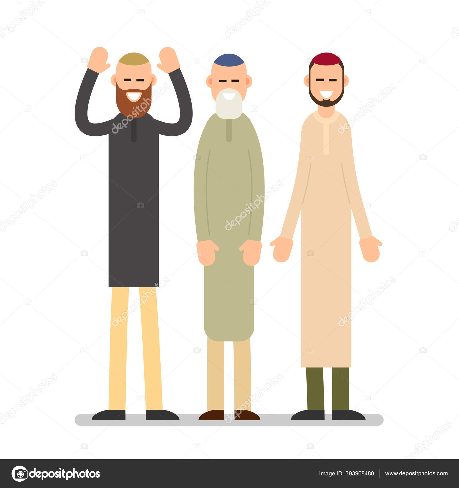 Group Muslim Arabic People Men Standing Together Different Suit ...