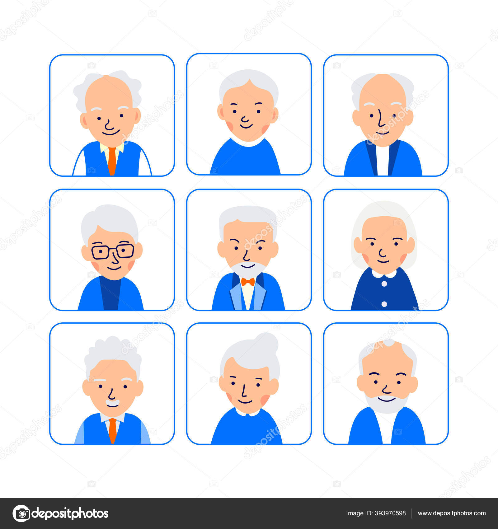 Avatars Elderly People Illustrations Heads Pensioner Rounded Squares ...