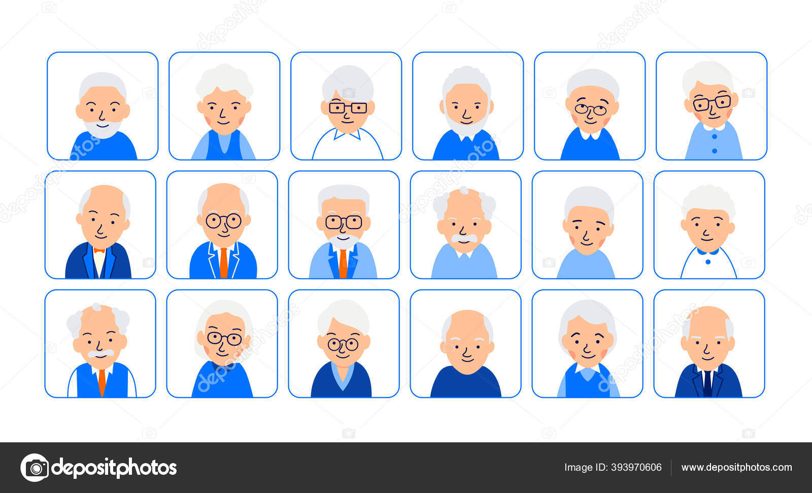 Avatars Elderly People Illustrations Heads Pensioner Rounded Squares ...