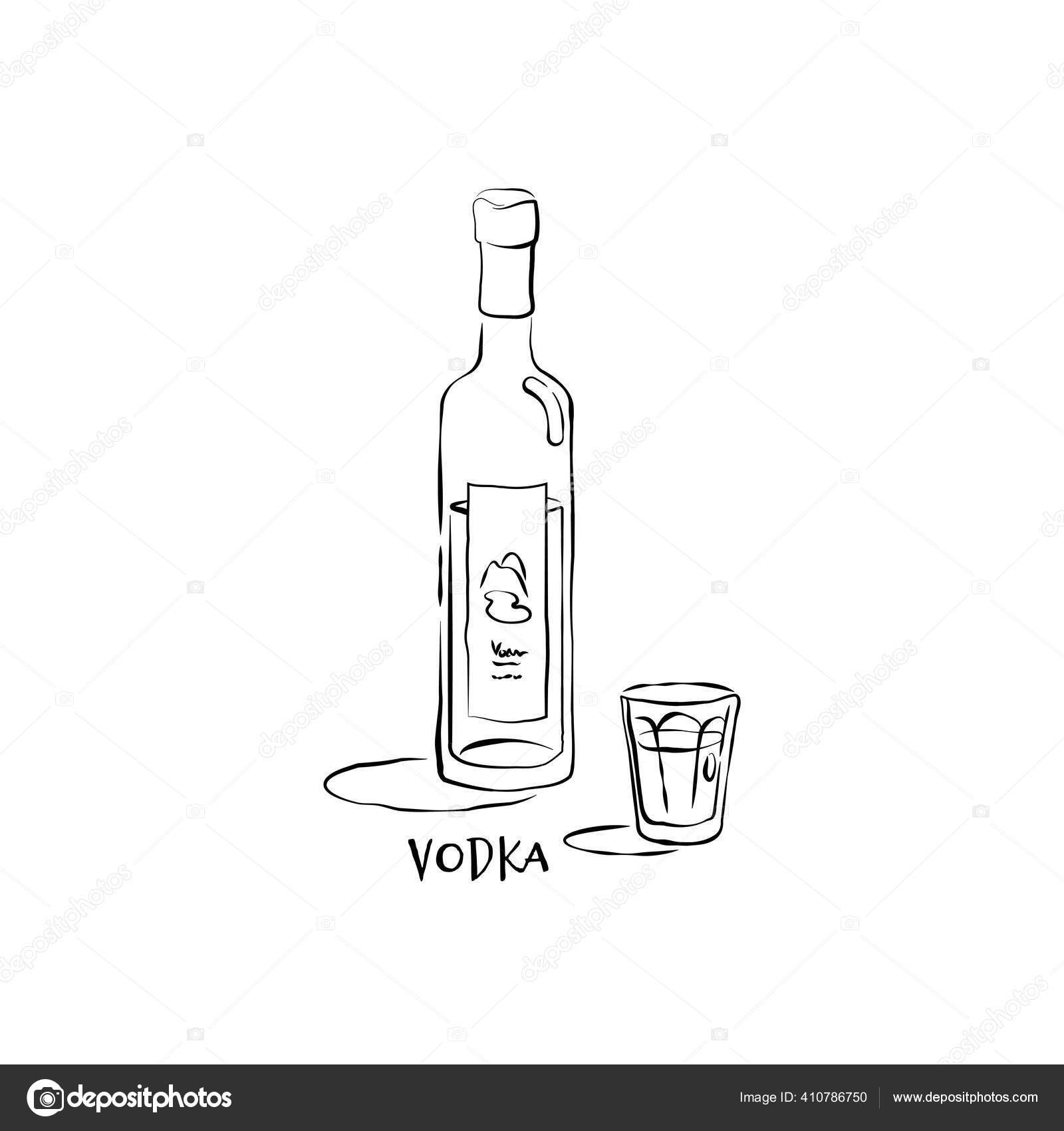 Bottle Glass Vodka Hand Drawn Style Restaurant Illustration Celebration ...