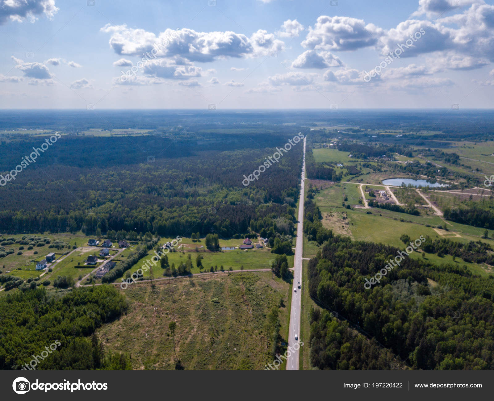 Drone Image Aerial View Rural Area Fields Road Infrastructure Spring ...