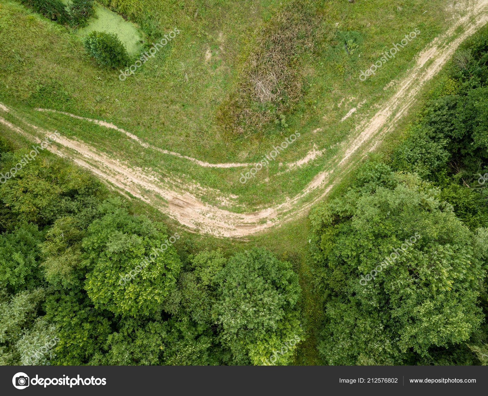 Drone Image Aerial View Rural Gravel Road Green Forest Trees Stock ...