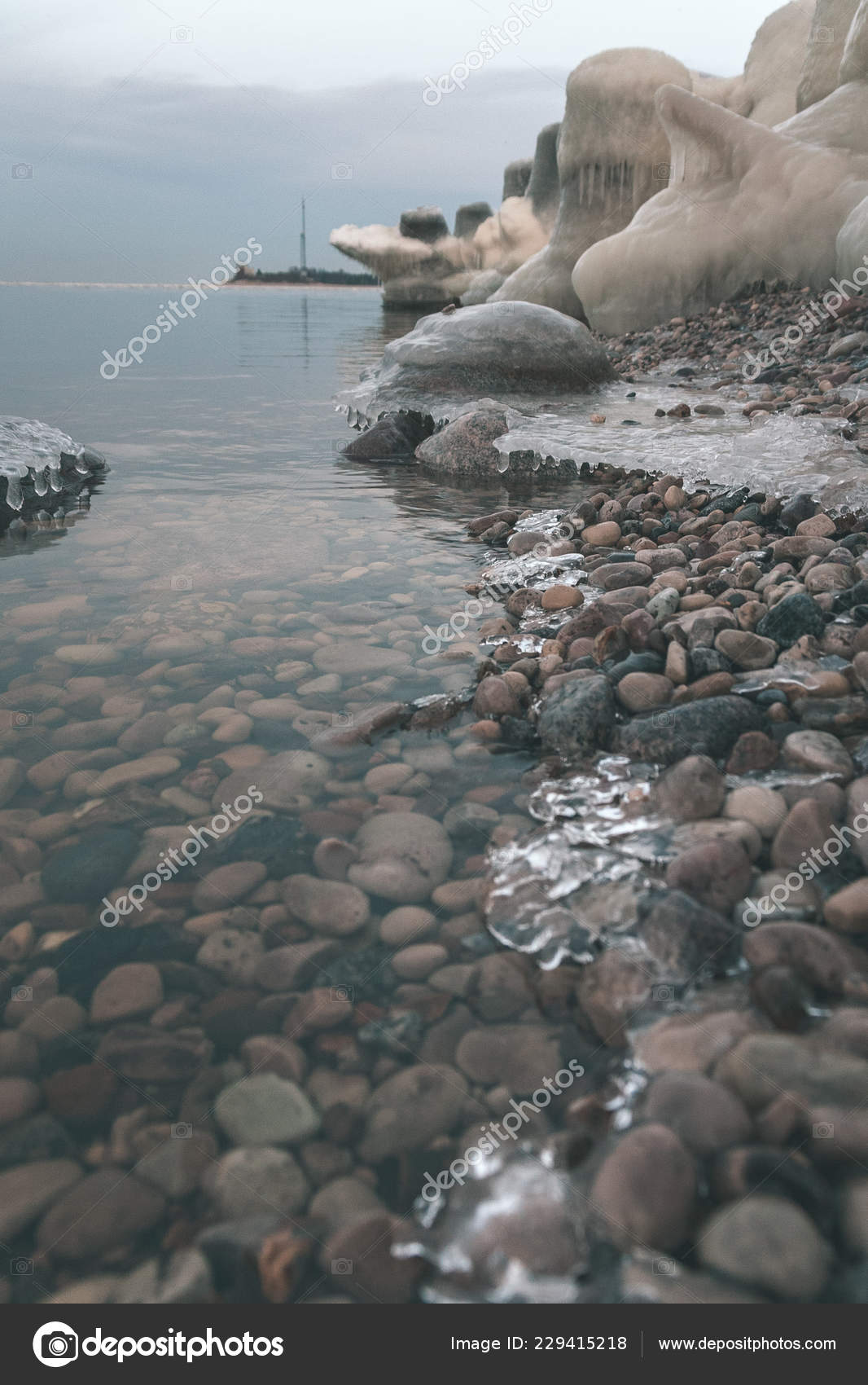 Frozen Sea Side Beach Panorama Winter Lots Ice Snow Late Stock Photo by ...