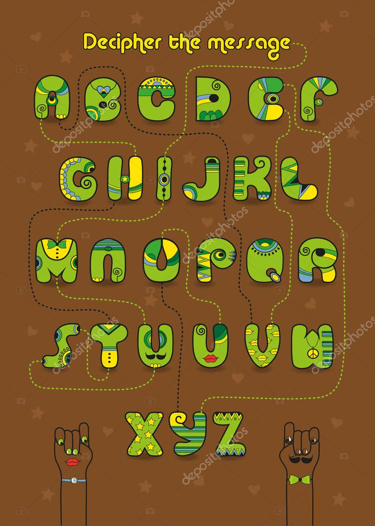 Alfabeto artístico con mensaje romántico encriptado, debo tenerte ...