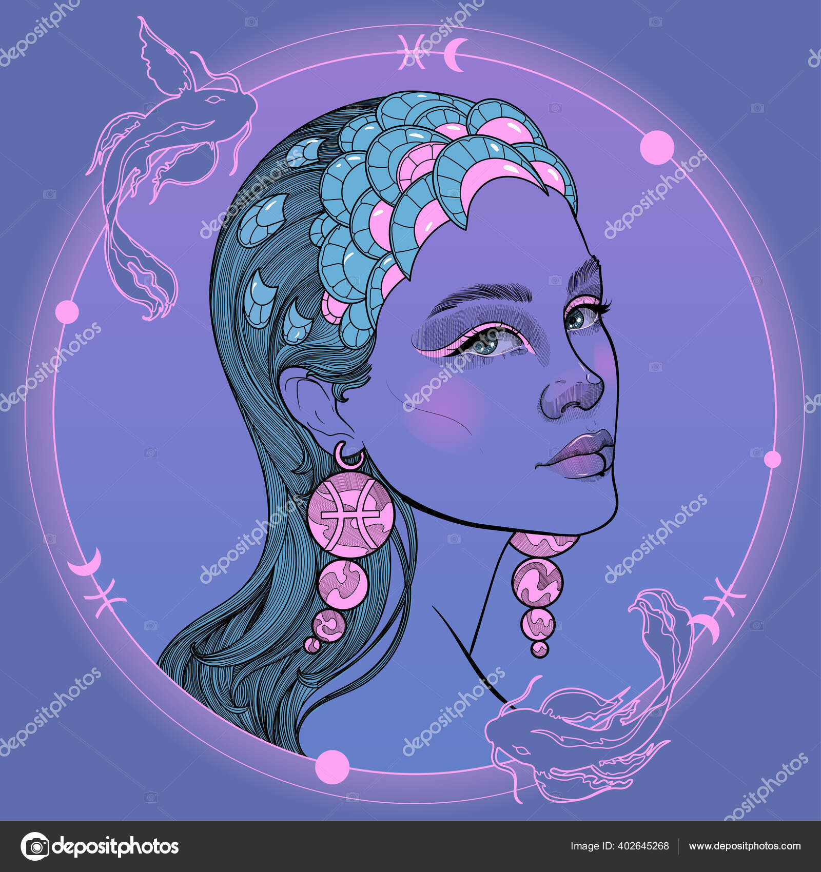 Girl Portrait Zodiac Sign Pisces Astrology Horoscope Stock Vector Image By ©slovoslave 402645268