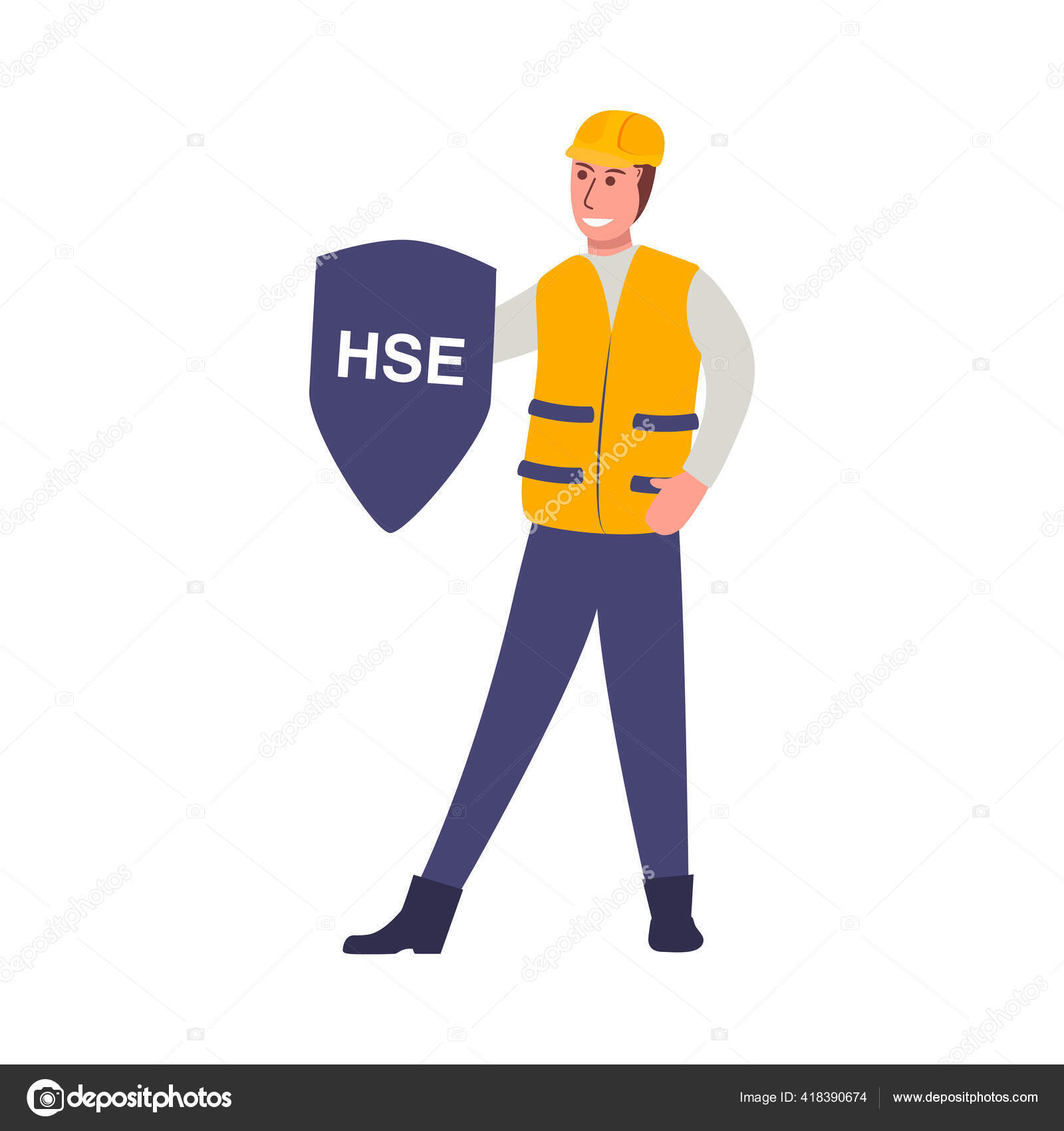 HSE - health safety environmen.Construction worker in a protective ...