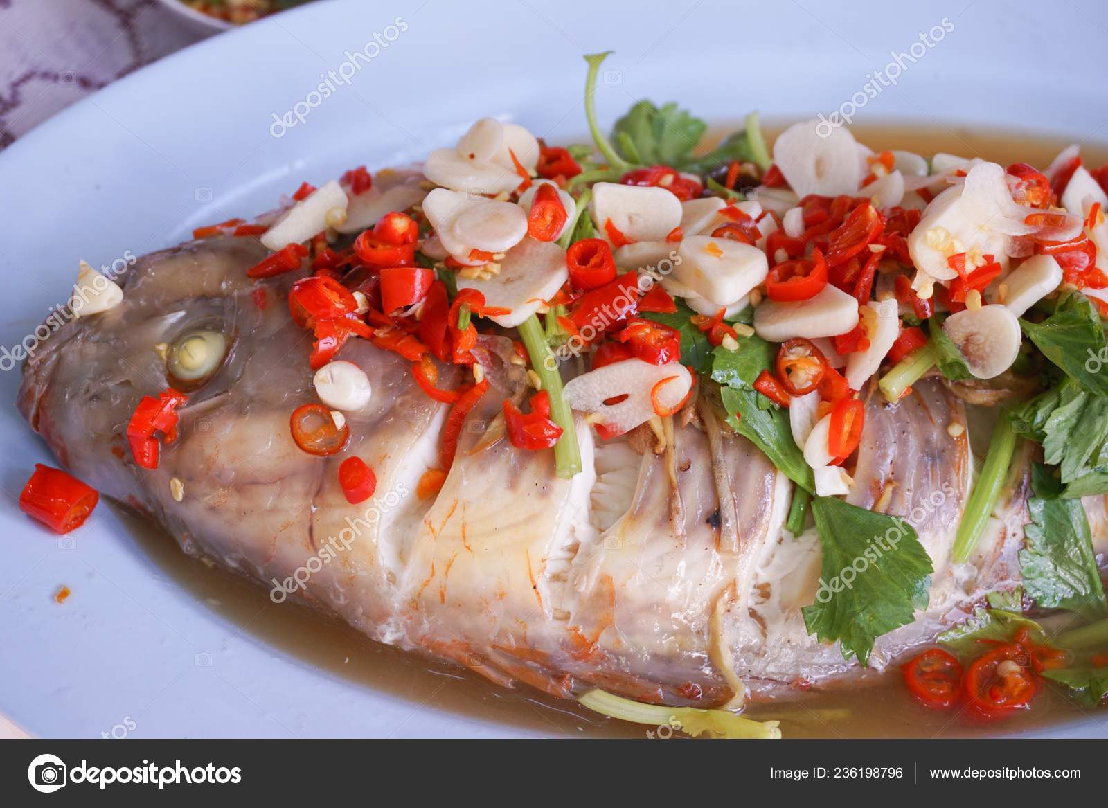 Steamed Snapper Fish Lemon Spicy Thailand Food — Stock Photo ...