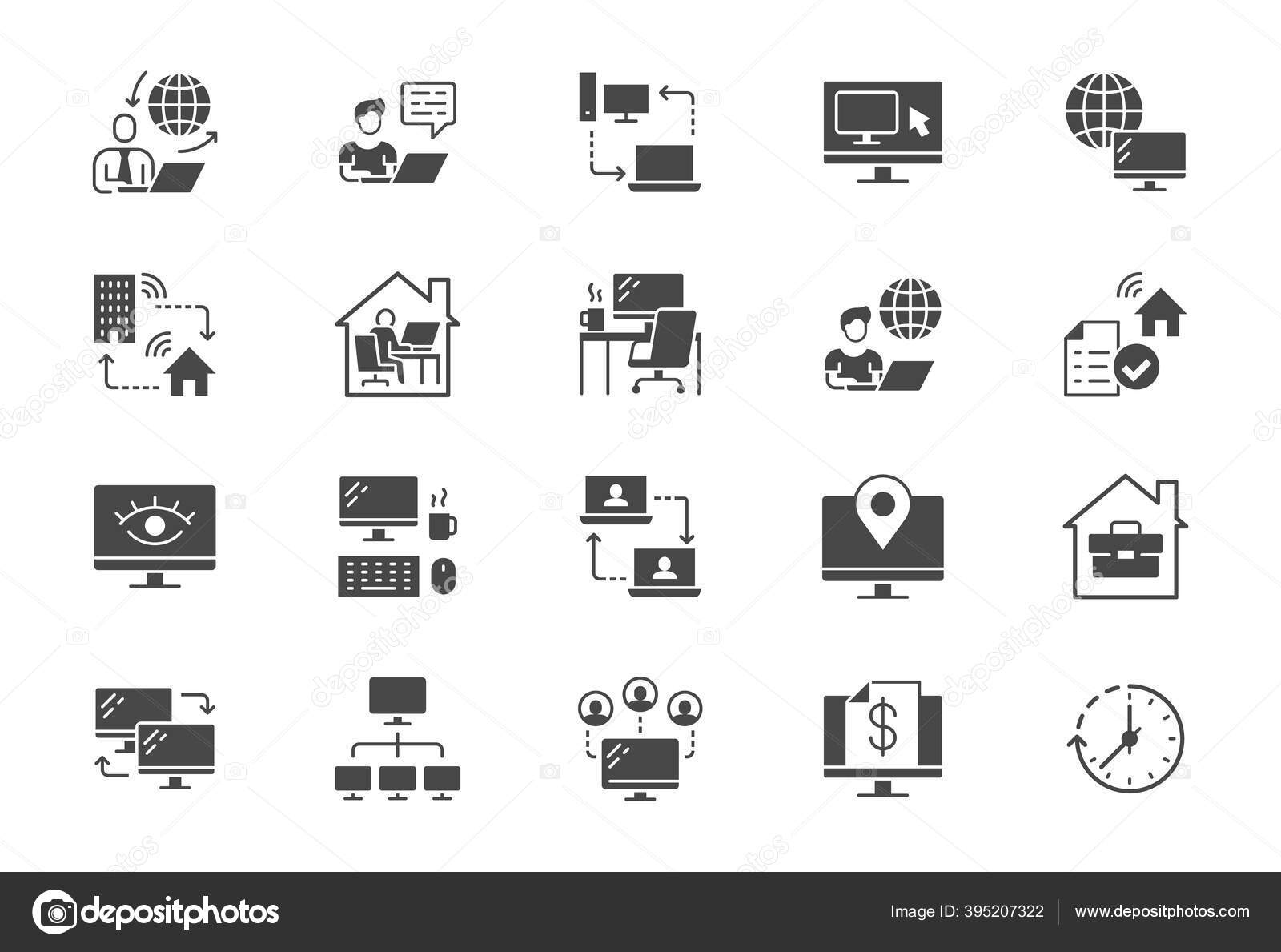 Work from home flat icons. Vector illustration included icon as ...