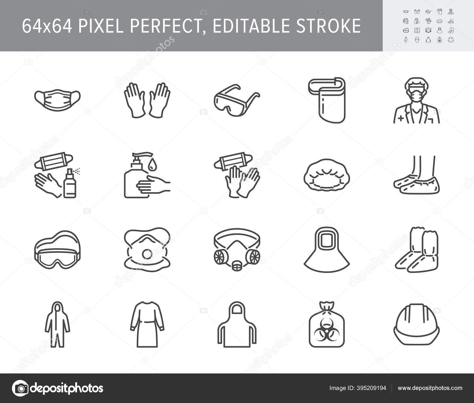 Ícones de linha EPI médicos. Ilustração do vetor incluído ícone como ...