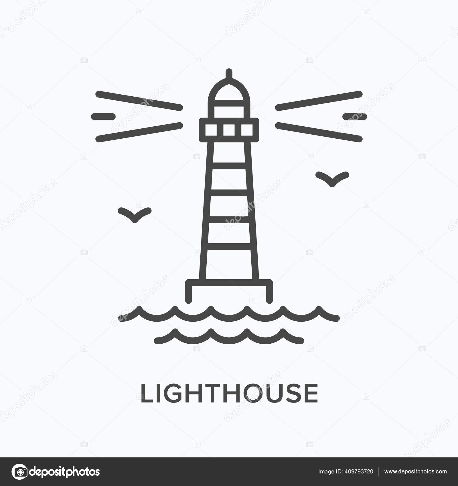 Icono de línea plana del faro. Ilustración de contorno vectorial de ...