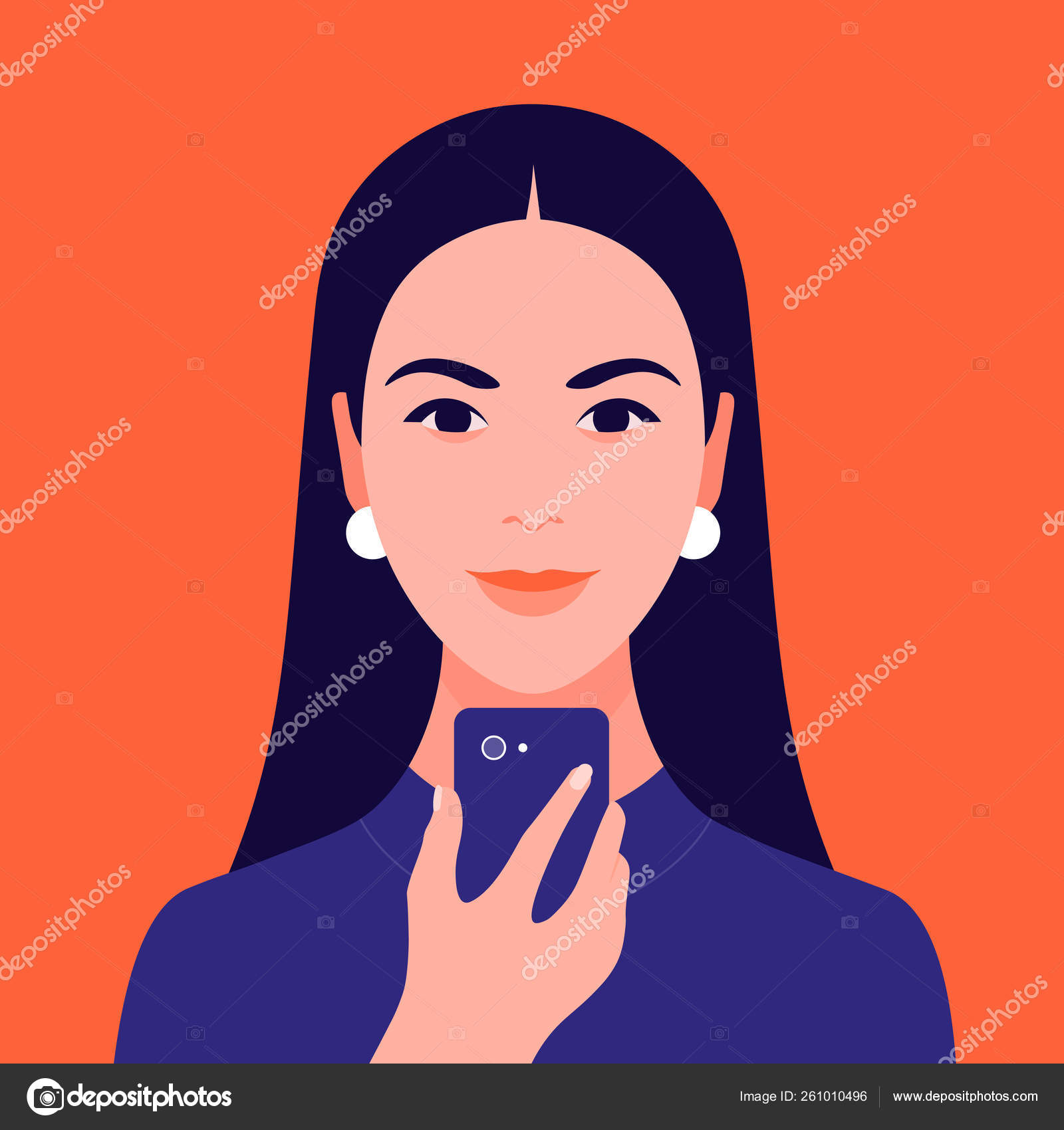 Portrait Hispanic Girl Avatar Brunette Diversity Vector Flat ...